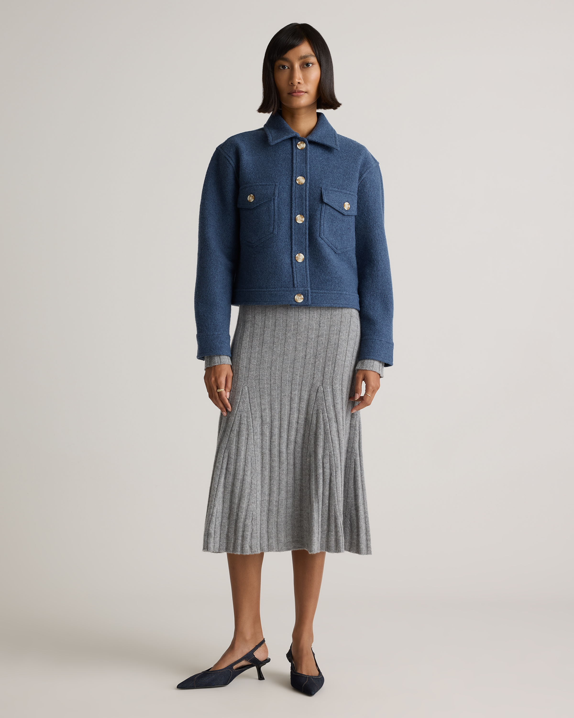 QUINCE Merino Wool Cropped Shirt Jacket